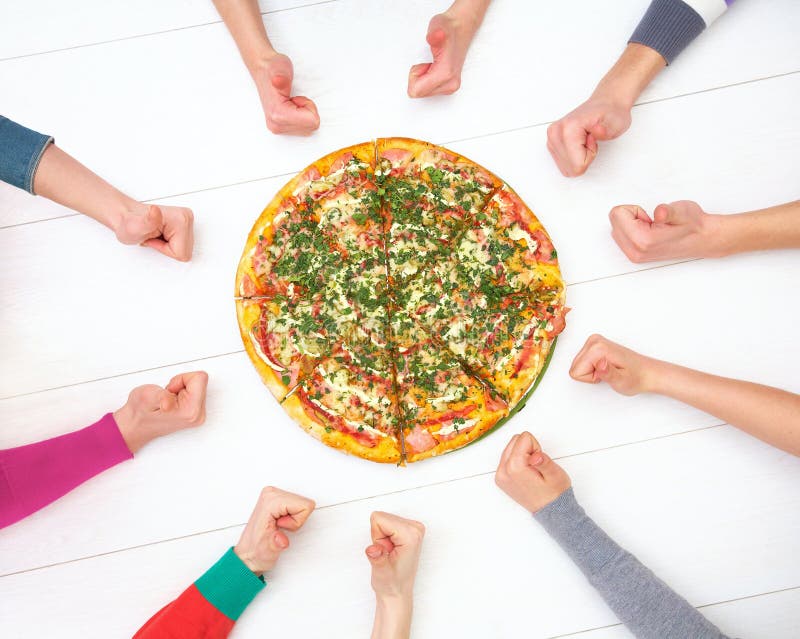 Pizza and human hands stock image. Image of fattening - 24340827