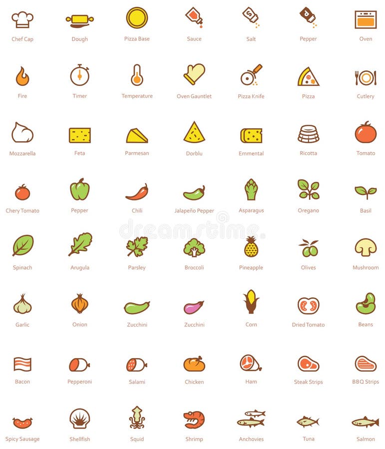 Pizza icon set stock vector. Illustration of icon, chicken - 49123668