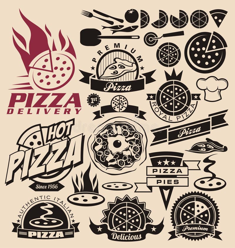 Pizza icons and labels stock vector. Illustration of abstract - 27613614