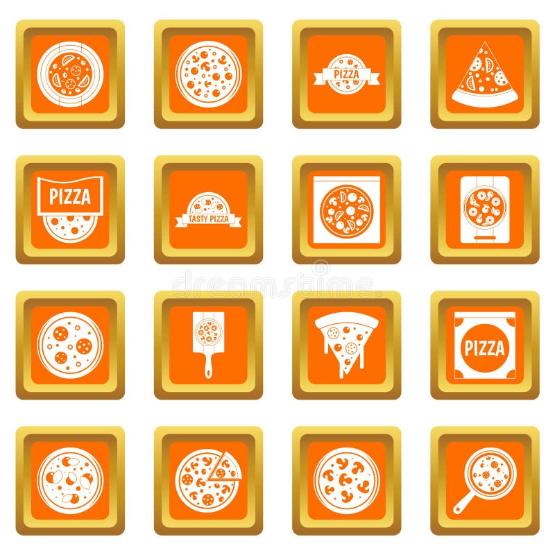 Pizza icons set orange stock vector. Illustration of restaurant - 122577977