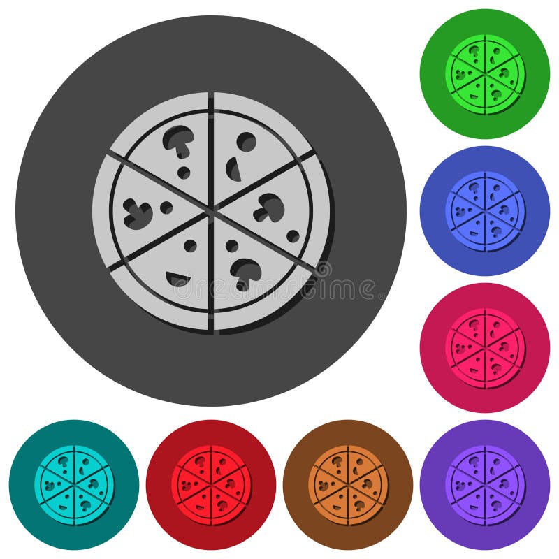 Pizza Icons with Shadows on Round Backgrounds Stock Vector ...