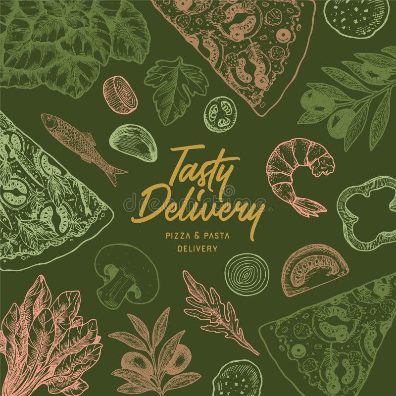 Pizza Ingredient Design Template. Pizza Ingredients Composition. Vector ...