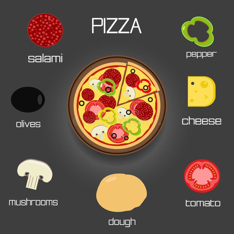 Pizza and Ingredients - Classic Pizza Elements Stock Vector ...