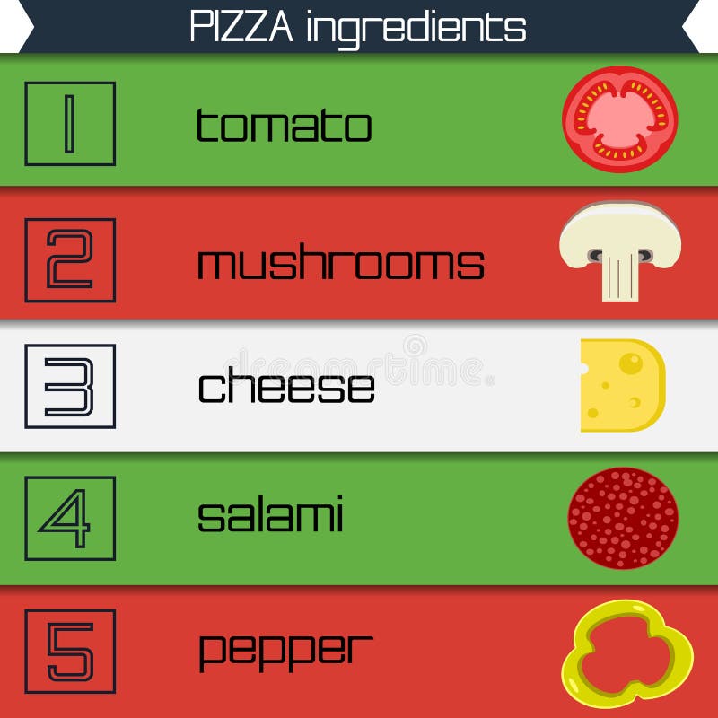 Pizza Ingredients Infographics Multicolor Ribbons, Vector Illustration ...