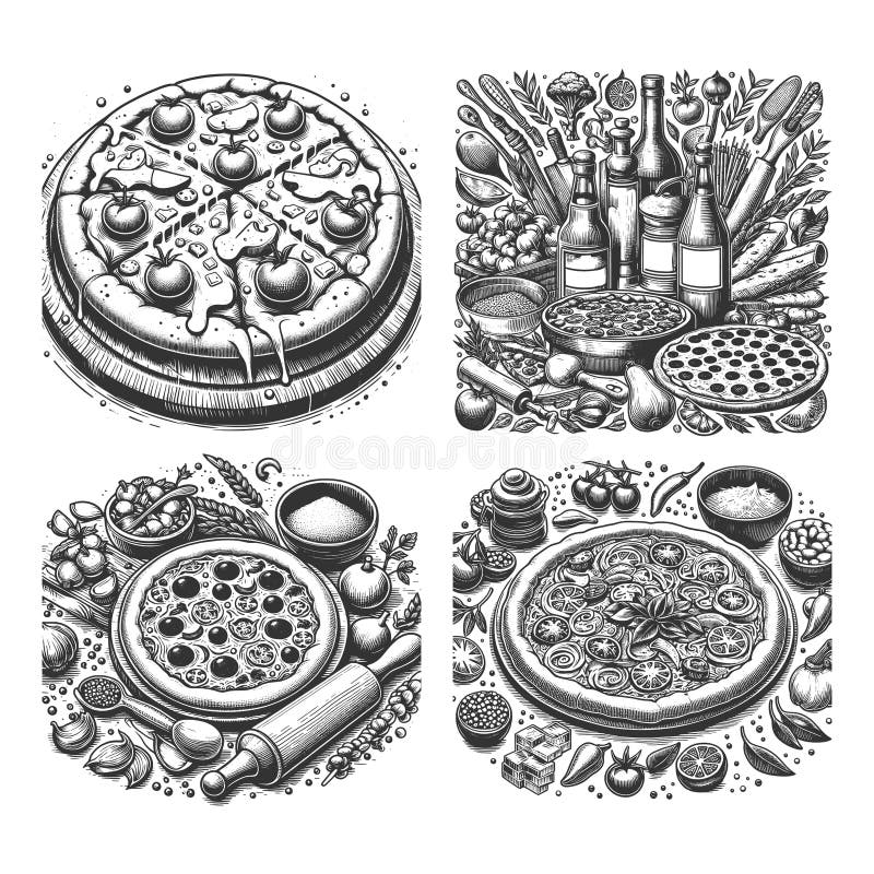 Pizza with Ingredients Kitchen Tools Vector Set Stock Illustration ...