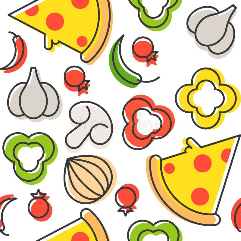 Pizza and Ingredients Seamless Pattern, Outline Style Stock Vector ... Pizza and Ingredients Seamless Pattern, Outline Style Stock Vector ...