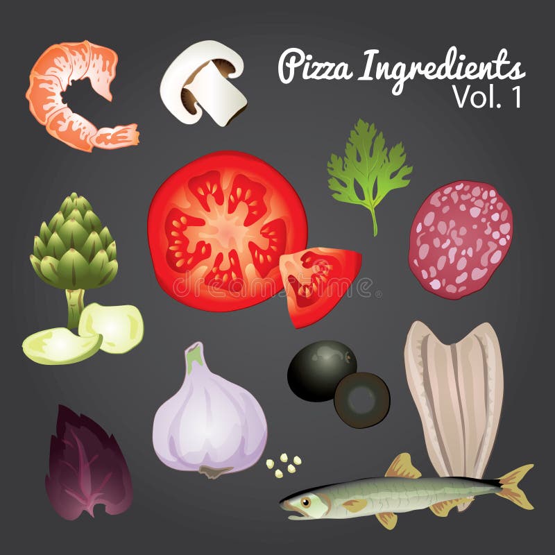 Pizza Ingredients and Supplies. Vector Mega Set Stock Vector ...