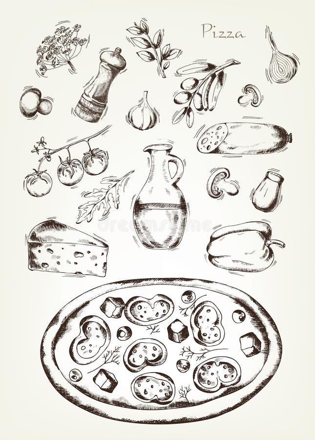 Pizza and Ingredients, Vector Illustration Stock Vector - Illustration ...