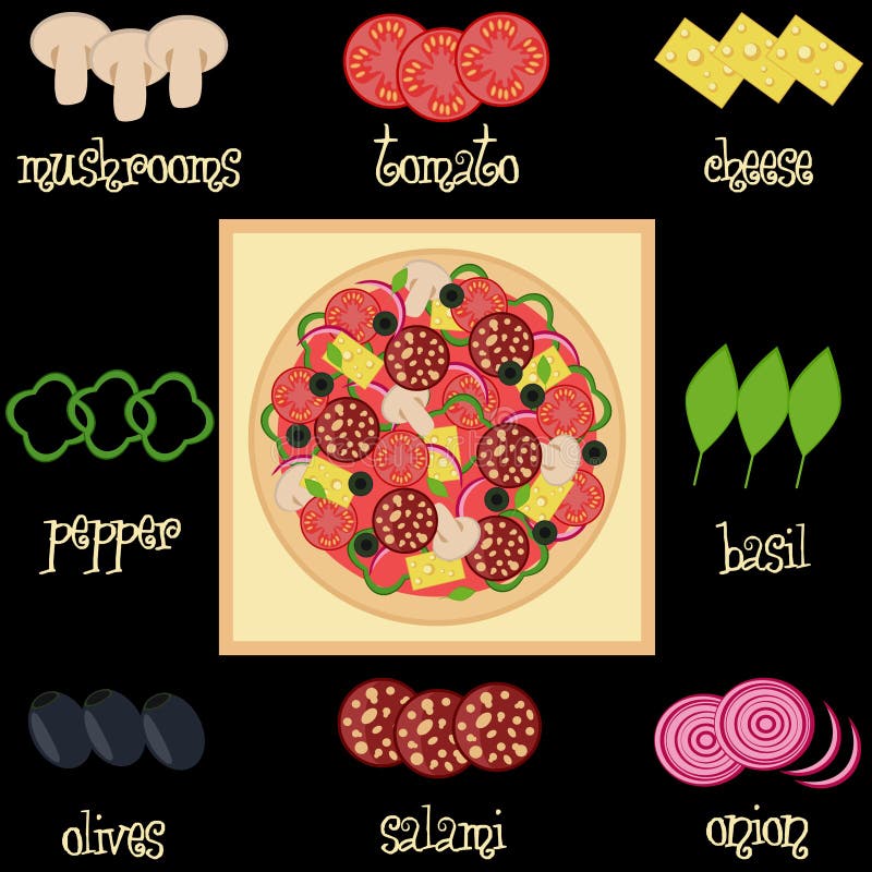 Pizza Ingredients Vector Illustration. Stock Vector - Illustration of ...