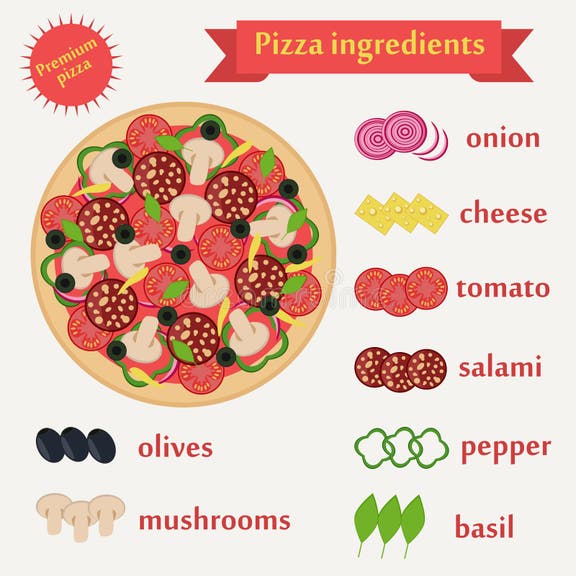 Pizza Ingredients Vector Set. Stock Vector - Illustration of ...