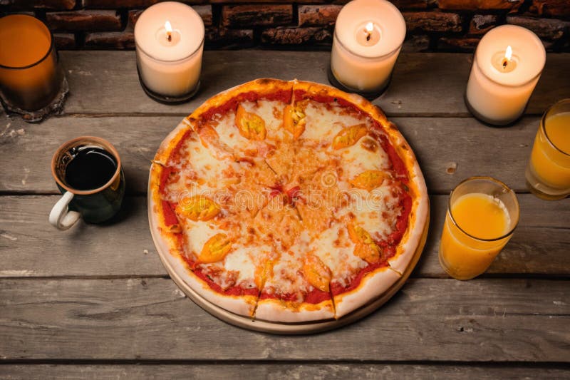 Pizza and Juice stock illustration. Illustration of mozzarella - 289118919