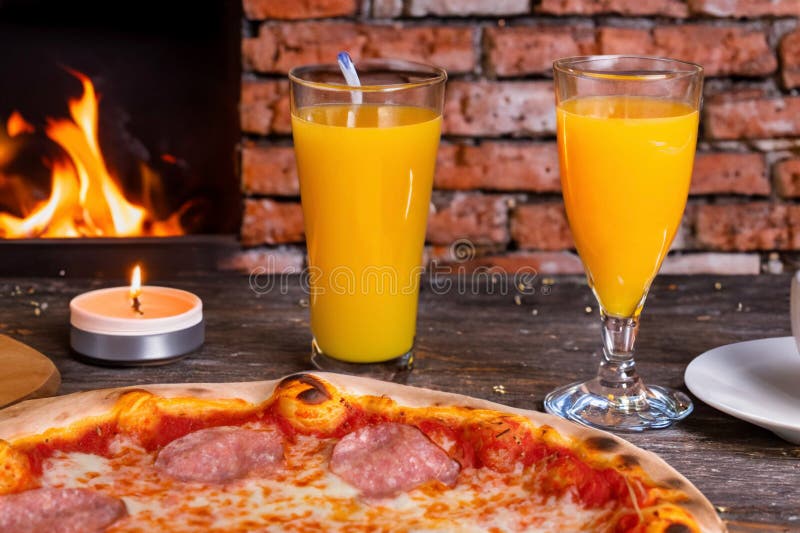 Pizza and Juice stock illustration. Illustration of cooked - 289118950