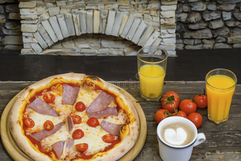 Pizza and Juice stock illustration. Illustration of cooked - 289118950