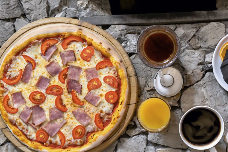 Pizza and Juice stock illustration. Illustration of table - 289118948