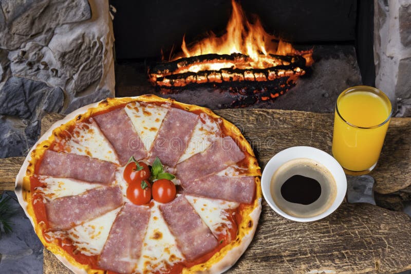 Pizza and Juice stock illustration. Illustration of cooked - 289118950