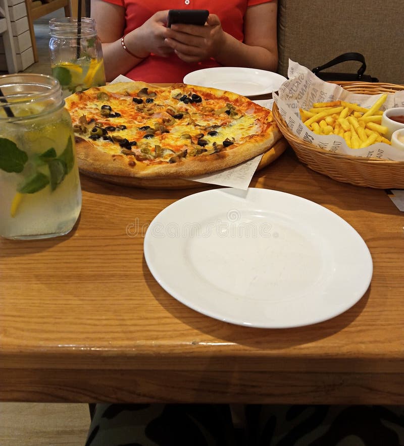 Pizza, lemonade ???? stock image. Image of dish, dinner - 331721885