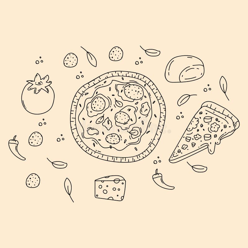 Pizza Maker Doodle Background. a Pattern with Pizza Slices. Cheese ...