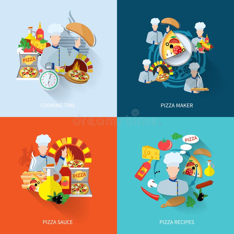 Pizza maker flat set stock vector. Illustration of ingredients - 209448707