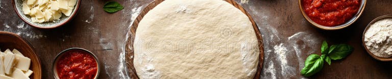 Pizza Making Process with Dough, Sauce, and Cheese in a Rustic Kitchen ...