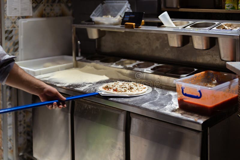 Pizza Making Process in the Restaurant Kitchen Stock Photo - Image of ...