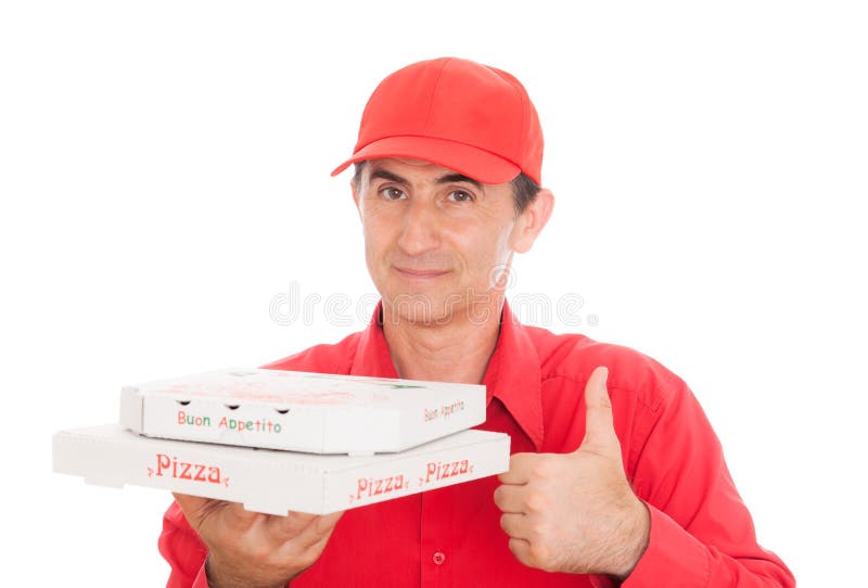 Pizza Man Delivers stock photo. Image of home, blue, people - 1685762