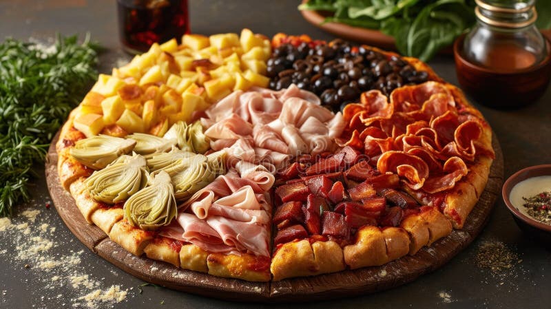 A Pizza with Many Different Types of Meat and Vegetables, AI Stock ...