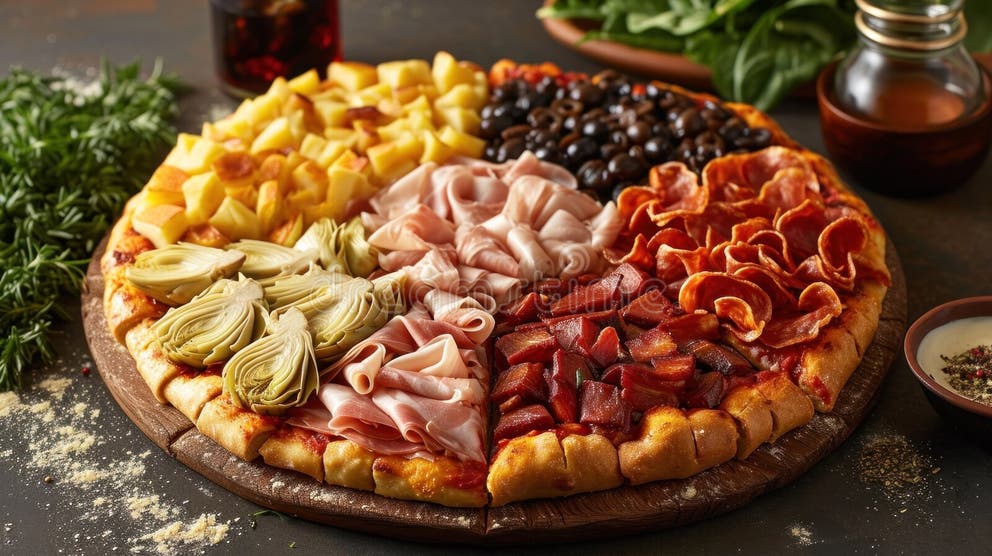 A Pizza with Many Different Types of Meat and Vegetables, AI Stock ...