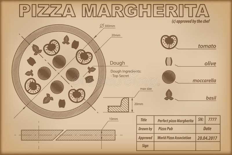 Pizza Margherita Ingredients Draw Scheme Stock Vector - Illustration of ...