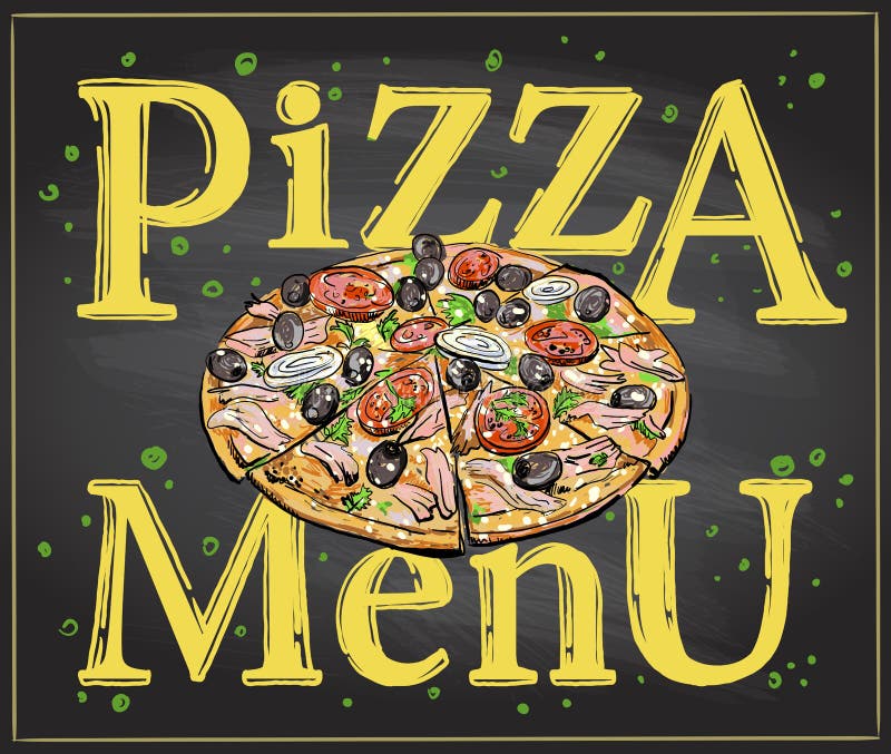 Pizza Menu Chalkboard Display with Pizza Stock Vector - Illustration of ...