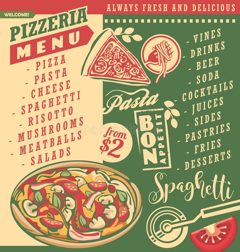 Pizza Menu Document Print Template with Pizza Drawing Stock Vector ...