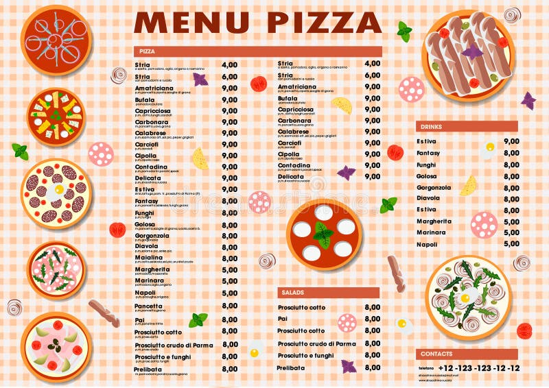 Pizza Menu with Illustrations Stock Vector - Illustration of pizzeria ...