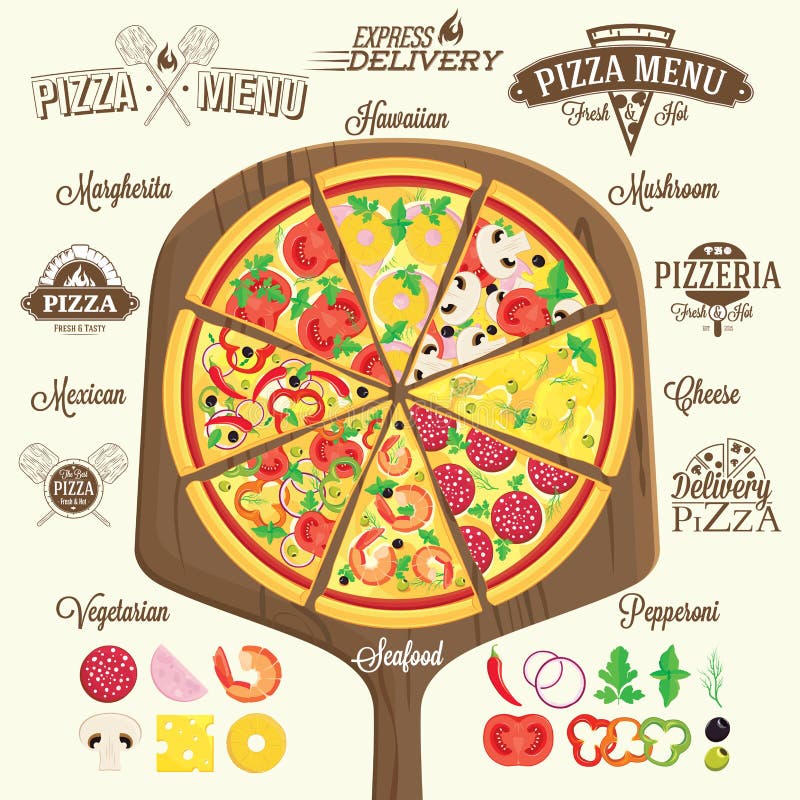 Pizza Menu, Labels and Design Elements Stock Vector - Illustration of ...