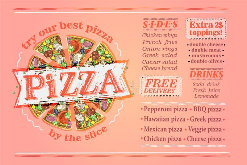 Pizza Menu List, Board or Flyer Mockup Stock Illustration ...