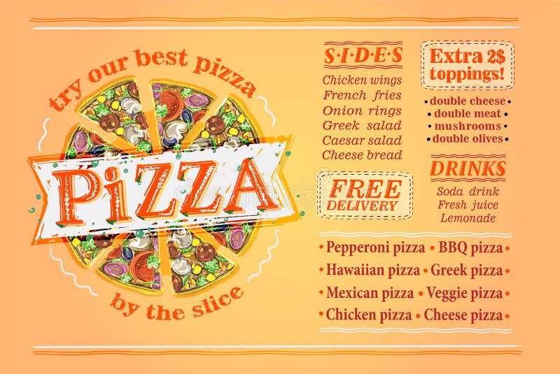 Pizza Menu List, Board or Flyer Vector Mockup with Place for Text and ...