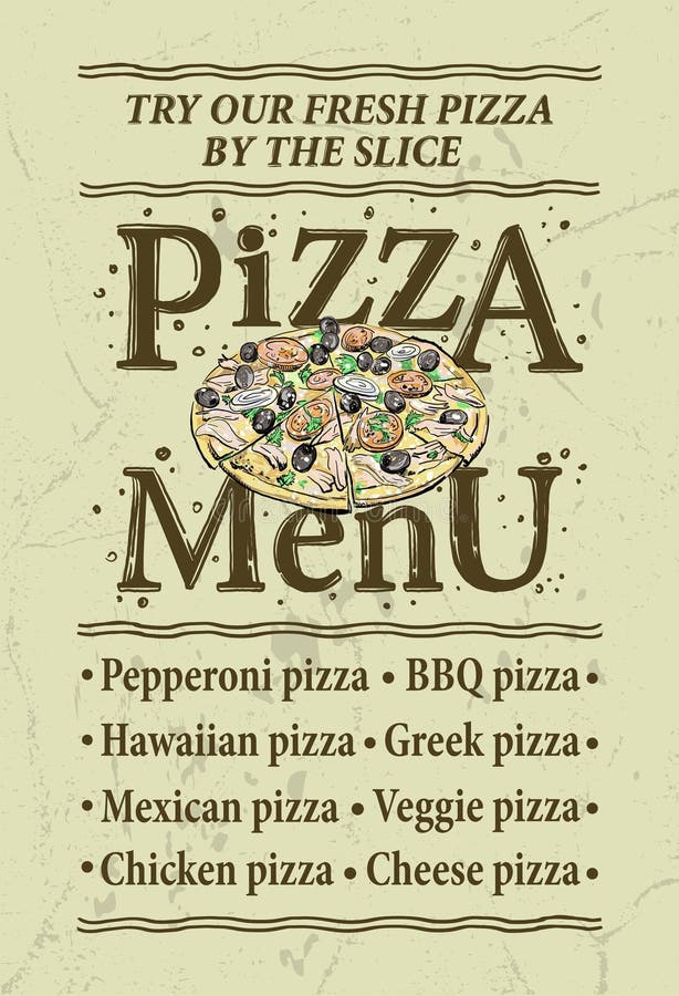 Pizza Menu List with Cartoon Personages with Funny Pizza Slice and Cute ...
