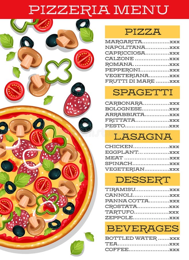 Pizza menu template stock vector. Illustration of chef - 210526657