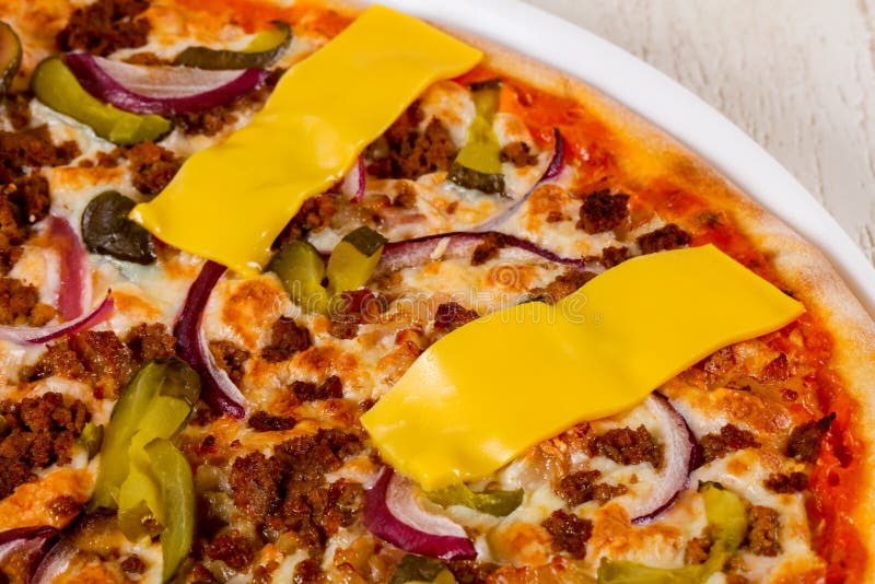 Pizza with minced meat stock photo. Image of traditional - 122534394