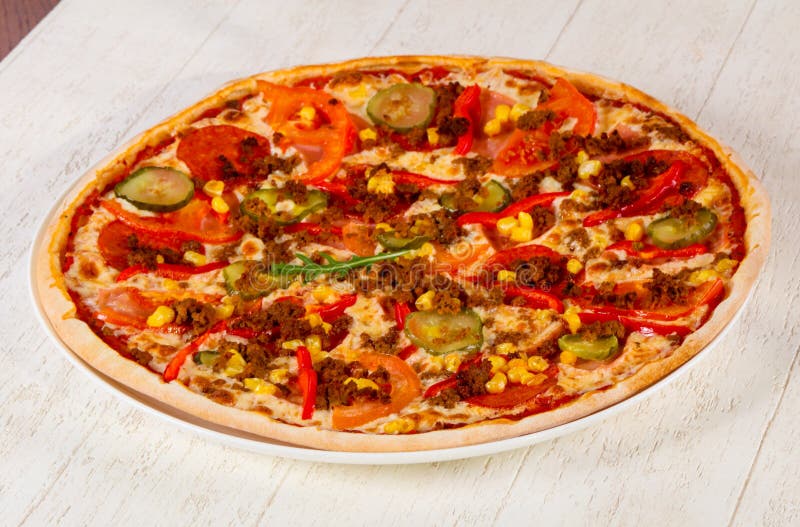 Pizza with minced meat stock image. Image of gourmet - 120710853