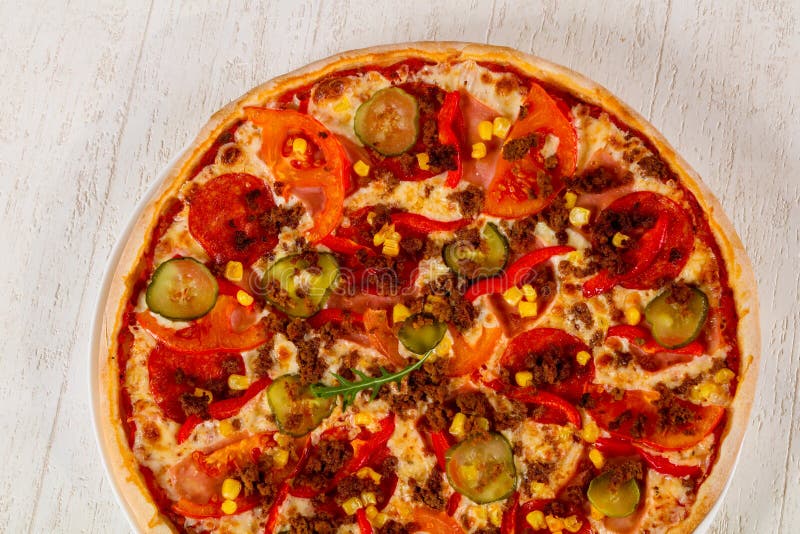 Pizza with minced meat stock image. Image of slice, tasty - 183125525