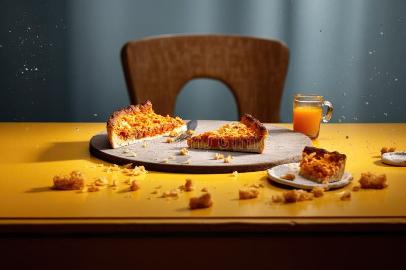 Pizza with a Missing Slice, Crumbs on Table Stock Illustration ...