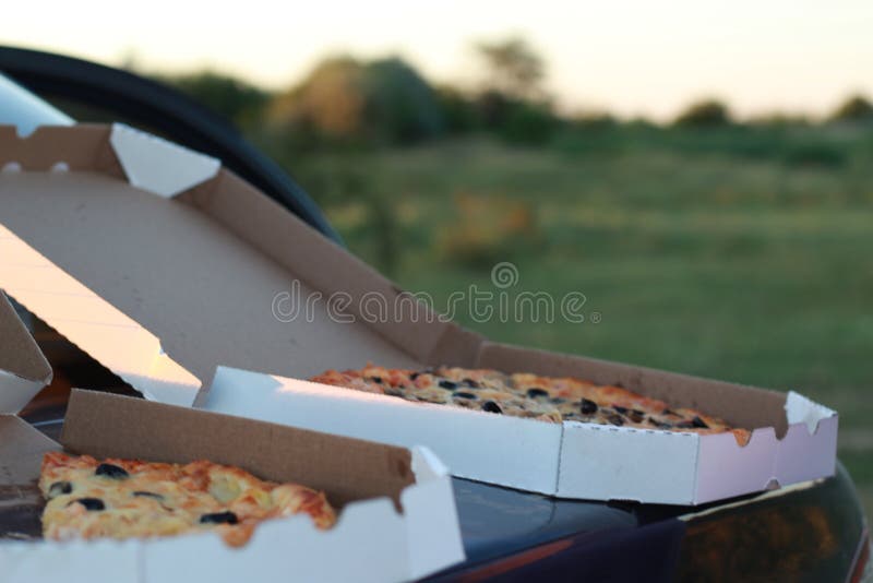 Pizza in Nature in the Field. Stock Image - Image of green, fieldn ...