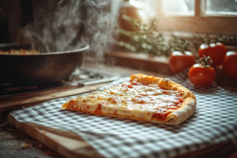 Pizza Night Atmosphere, Rustic Kitchen Setting Hot Pizza Slice with ...