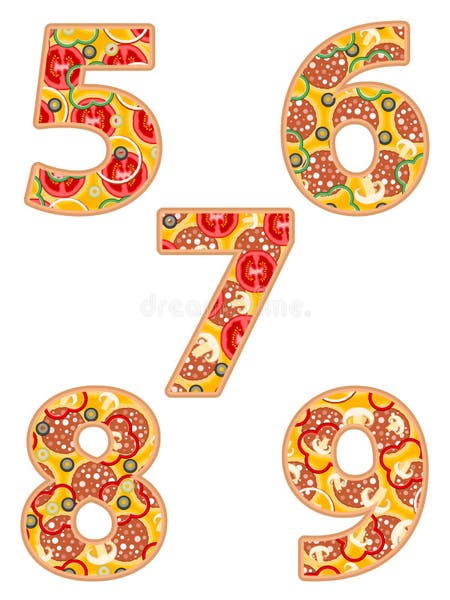 Pizza number 5 to 9 stock vector. Illustration of letter - 68538539