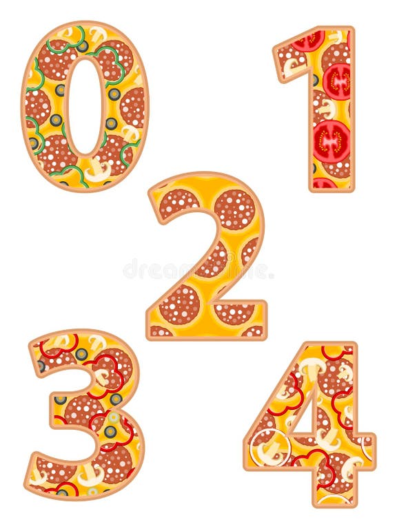 Pizza number 0 to 4 stock vector. Illustration of font - 68538543