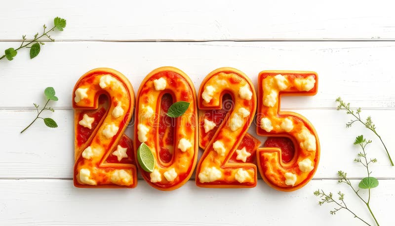 A Pizza with the Number 2025 Written on it Stock Image - Image of happy ...