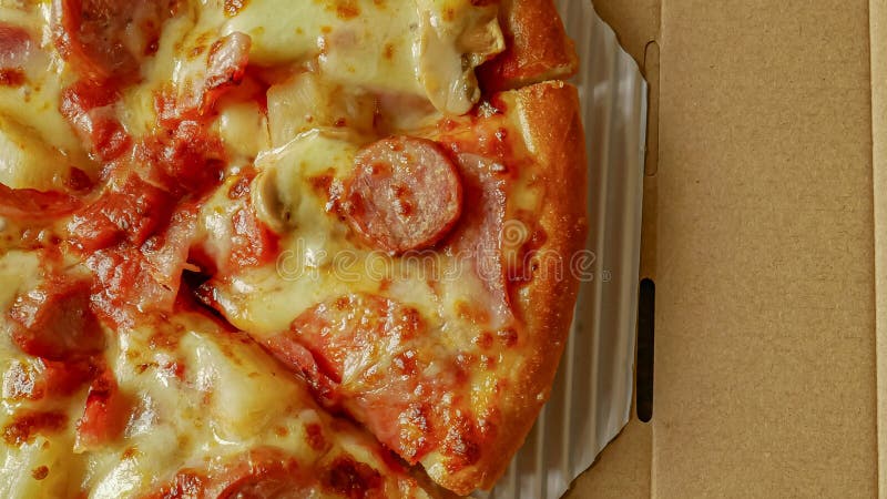 Pizza in Paper Box Close Up Image for Food Content Stock Image - Image ...