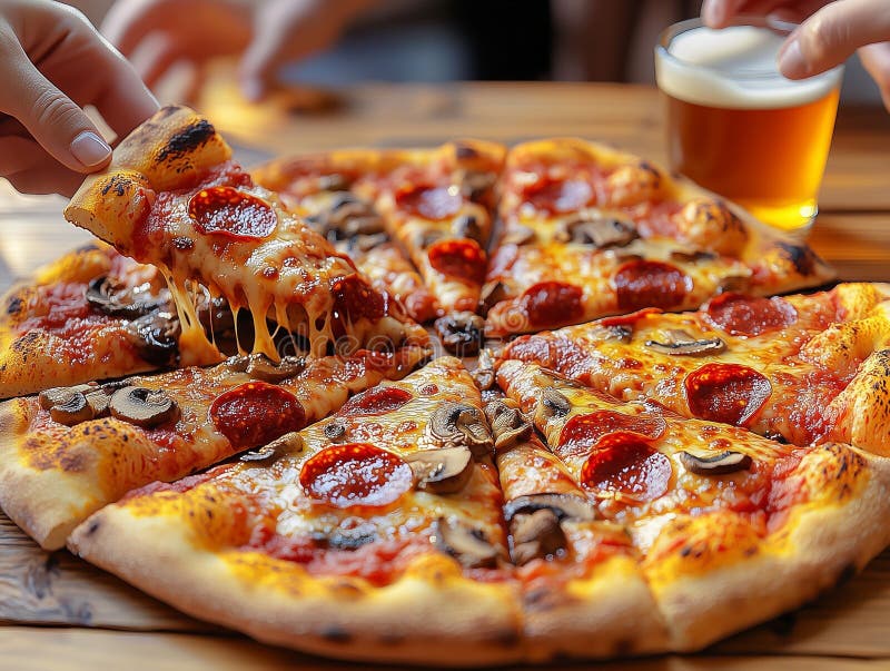 A Pizza Party with Close Friends Stock Illustration - Illustration of ...