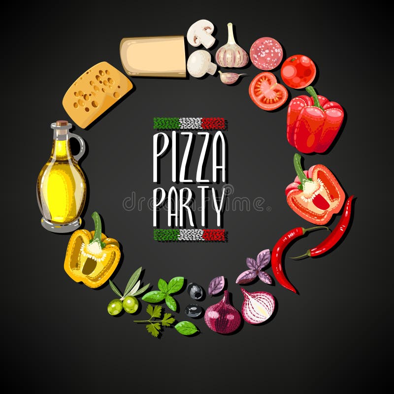 Pizza Party Invitation Template Stock Vector - Illustration of poster ...