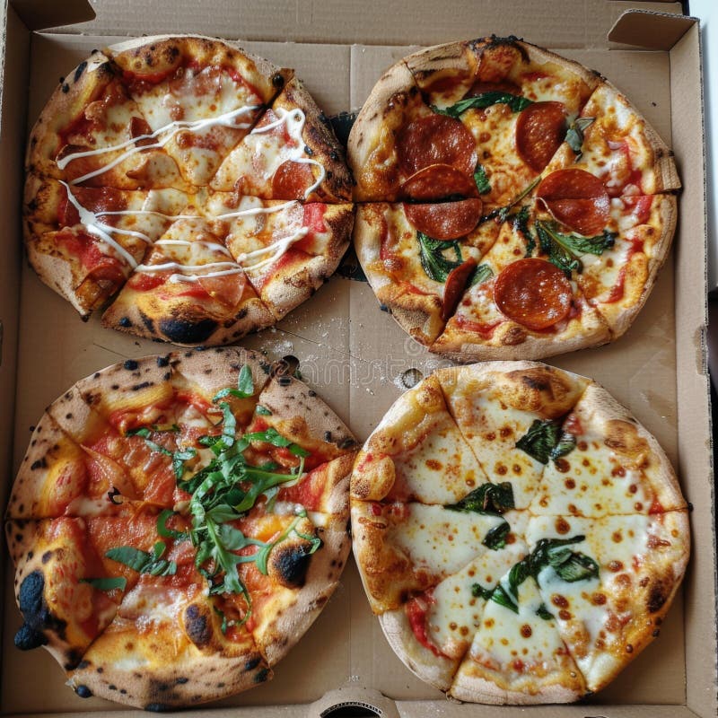 Pizza Party. 4 Pizzas in a Box Stock Illustration - Illustration of ...