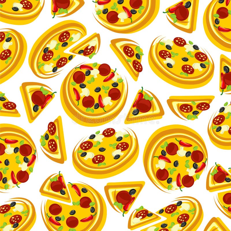 Pizza Pattern Background Set. Collection Icon Pizza Stock Vector ...